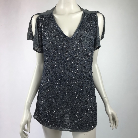 Sundance | Tops | Sundance Gray Sheer Blouse Beaded Open Slit Sleeve ...